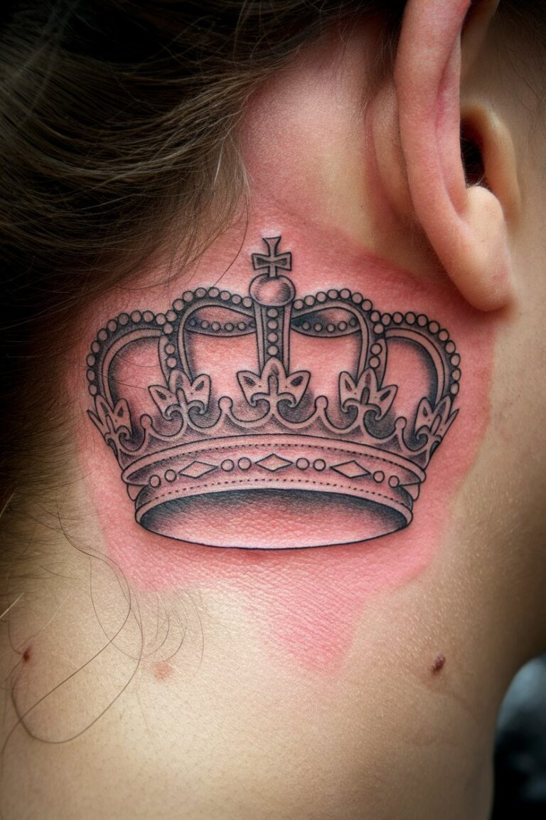 15 Crown Tattoos Ideas Behind Ear for a Regal Look – inkspiredtattoos.com